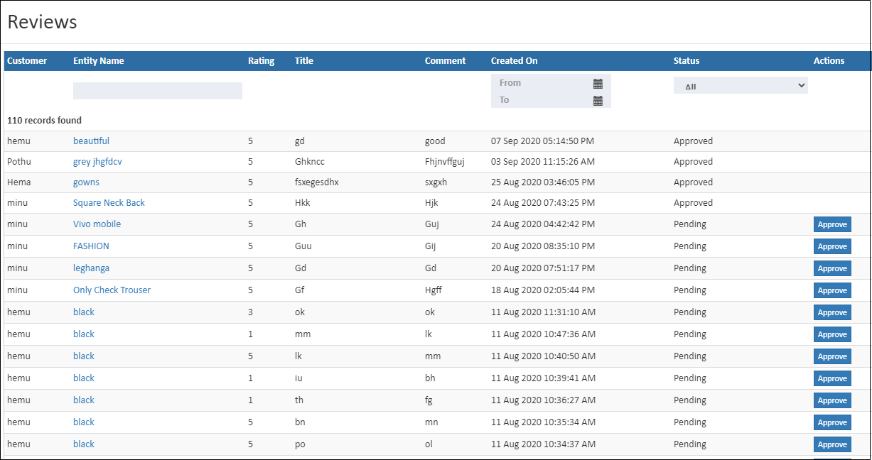 Manage Product Reviews